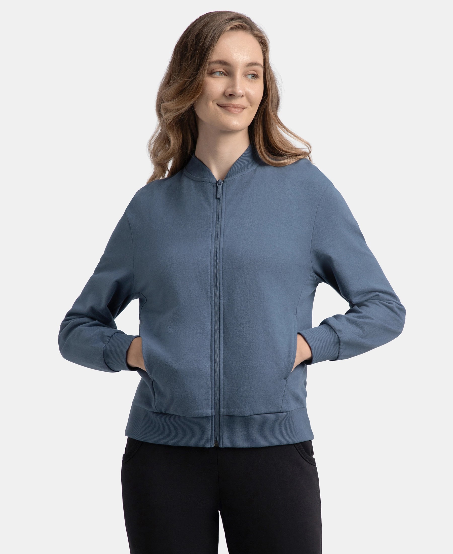Buy Super Combed Cotton French Terry Drop Shoulder Styled Jacket with ...