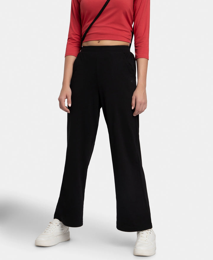 Buy Super Combed Cotton Rich Straight Fit Wide Leg Pants - Black A158 ...