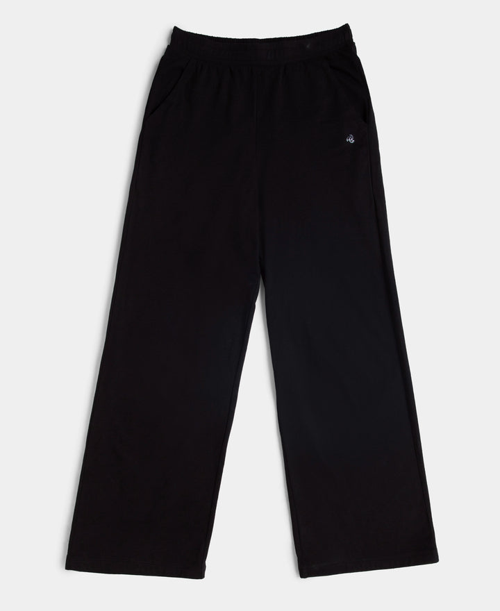 Buy Super Combed Cotton Rich Straight Fit Wide Leg Pants - Black A158 ...
