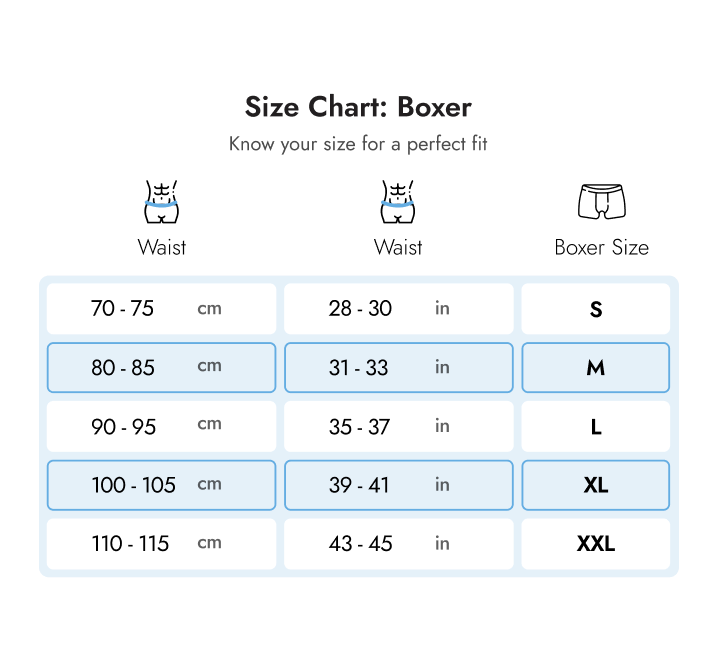Boxer Size Chart: Find Boxer Size Online With Boxer Size Chart For Men ...