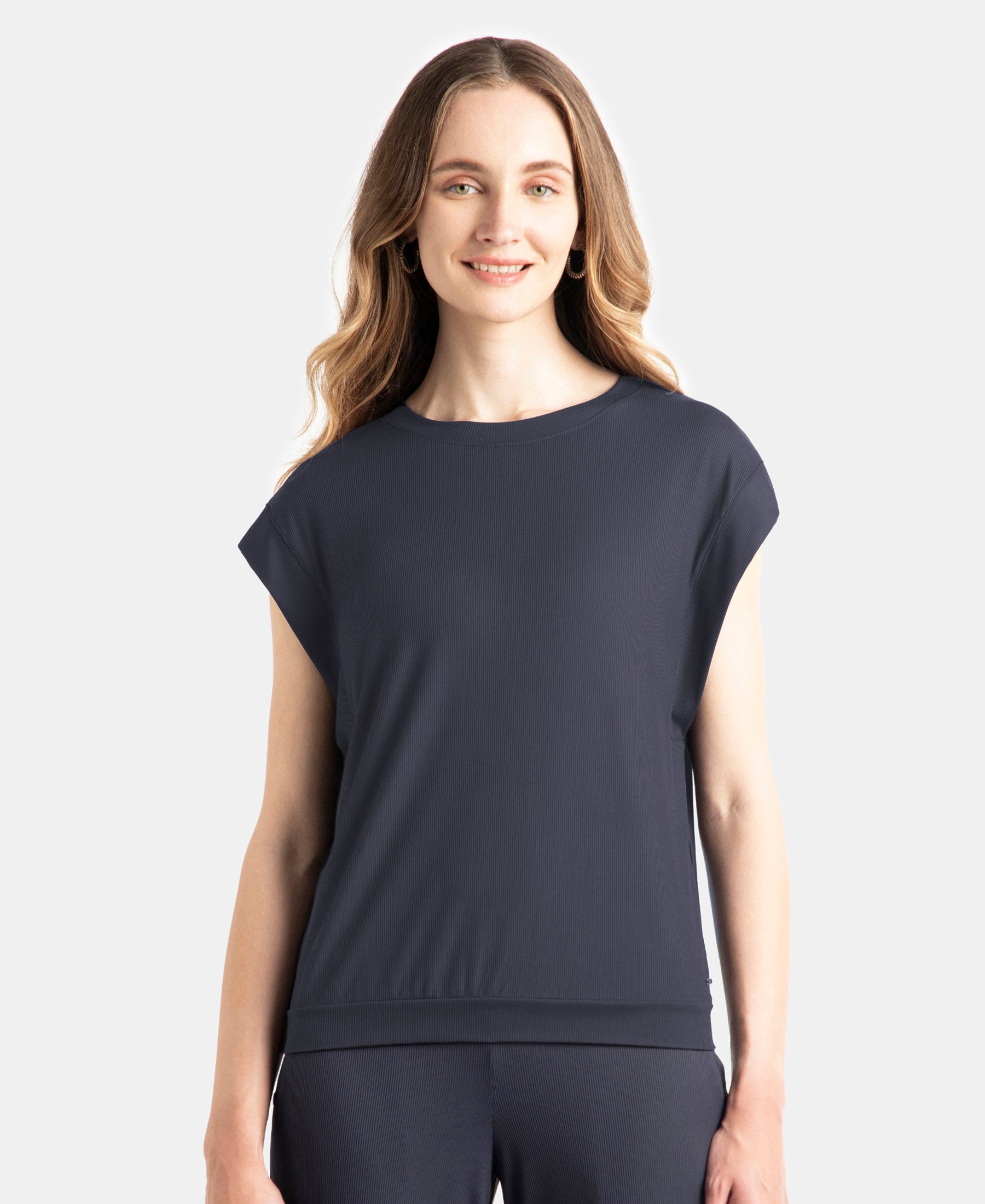 Buy Microfiber Elastane Stretch Hybrid Tank Top with Ribbed Sleeves ...