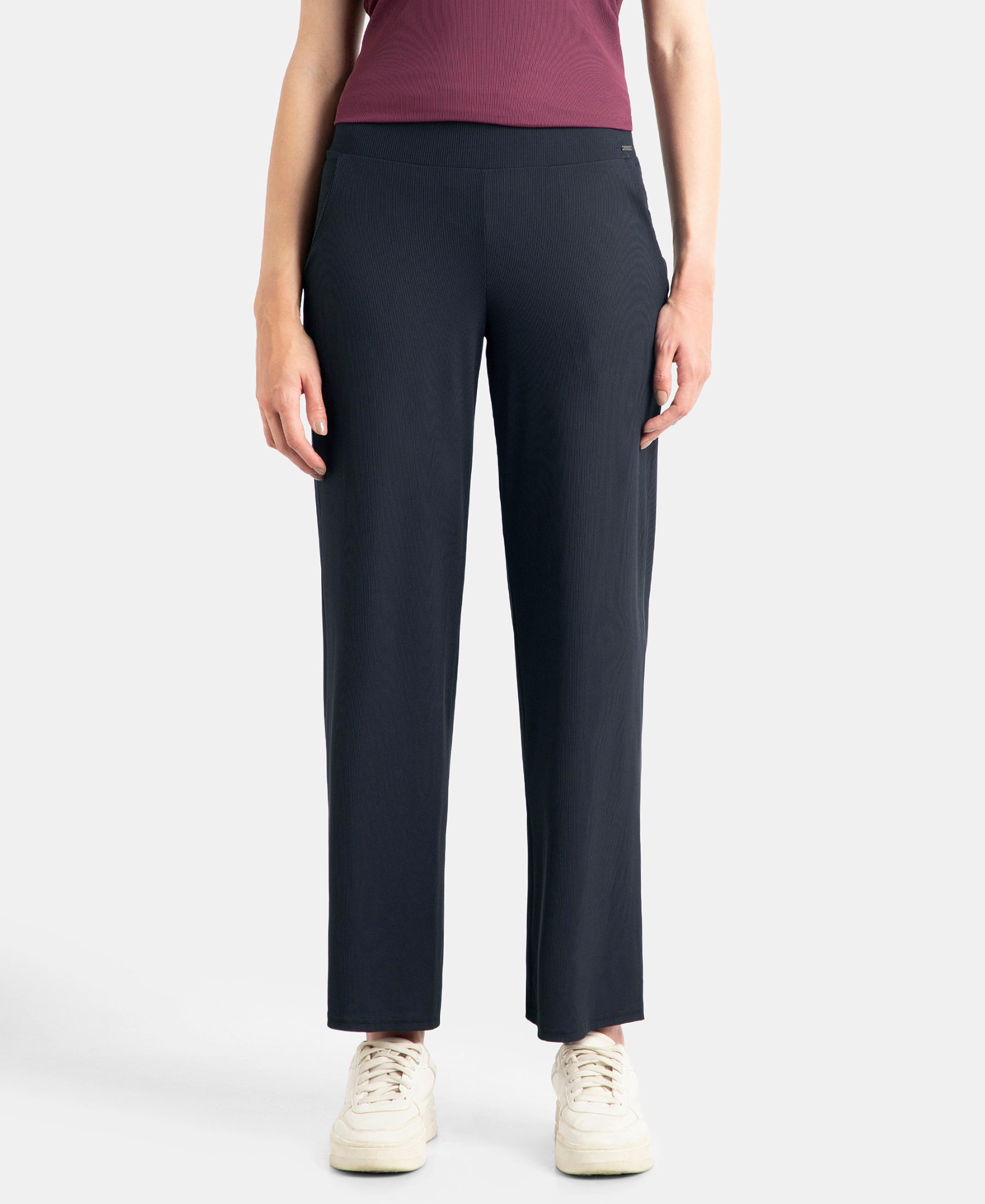 Buy Microfiber Elastane Stretch Regular Fit Wide Leg Pants - Black WZ21 ...