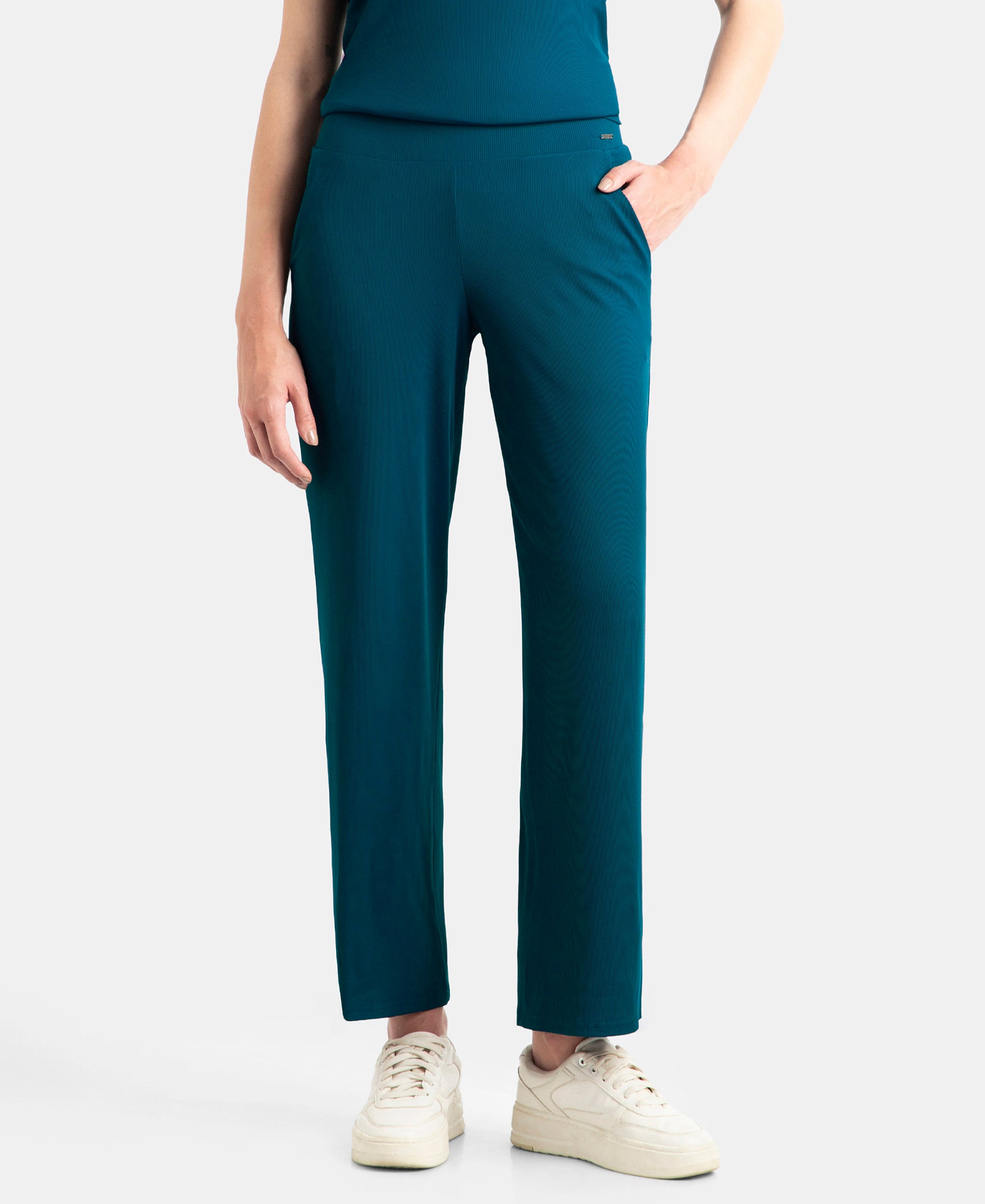Buy Microfiber Elastane Stretch Regular Fit Wide Leg Pants - Poseidon ...