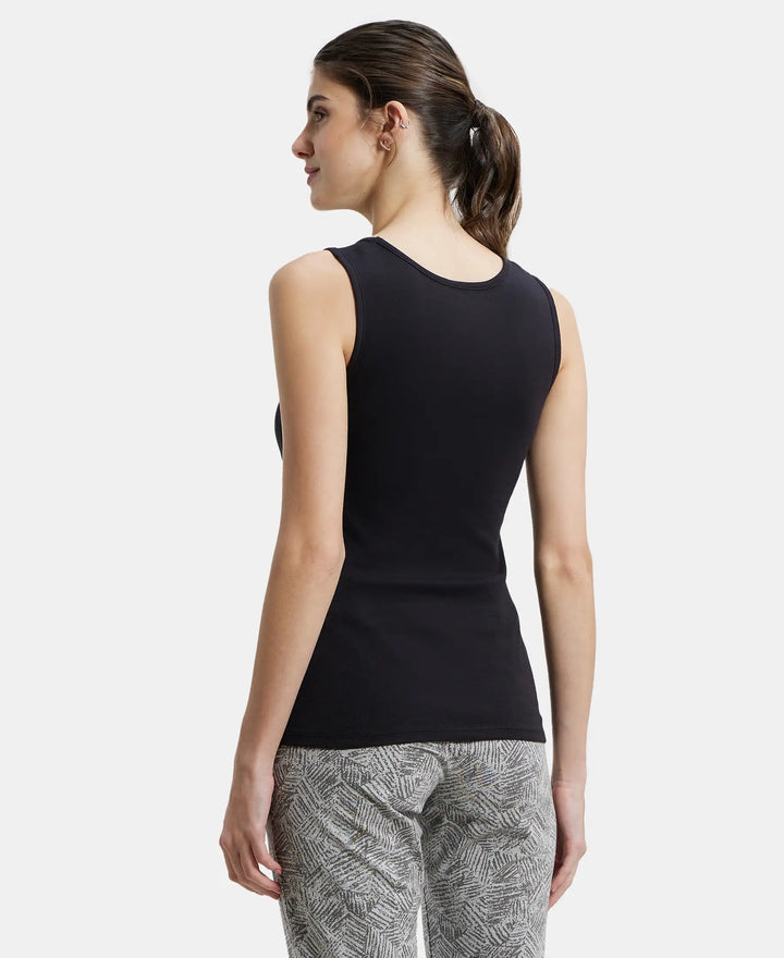 Buy Super Combed Cotton Rib Fabric Slim Fit Solid Tank Top Black A113