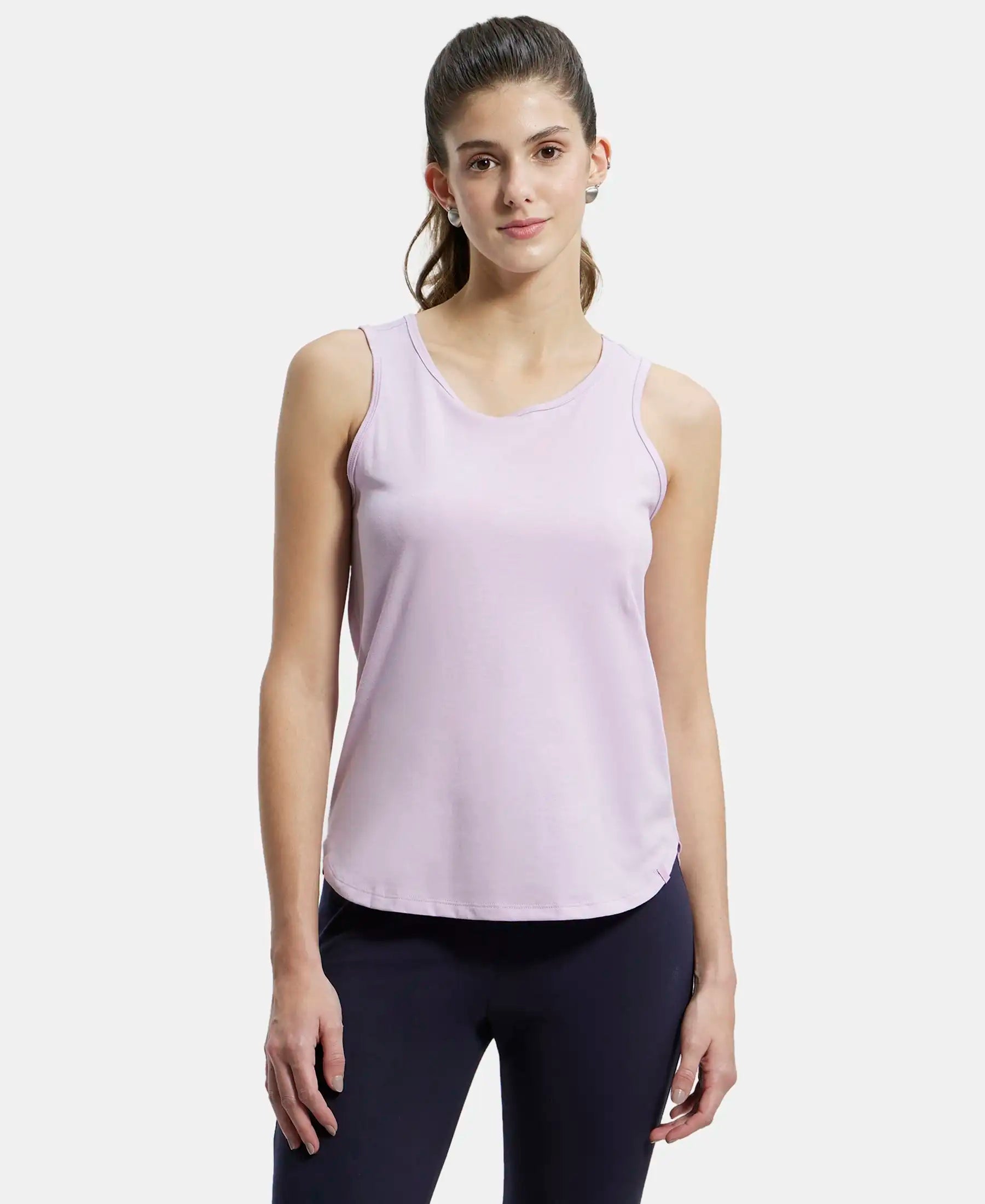 Buy Super Combed Cotton Rich Solid Curved Hem Styled Tank Top - Orchid ...