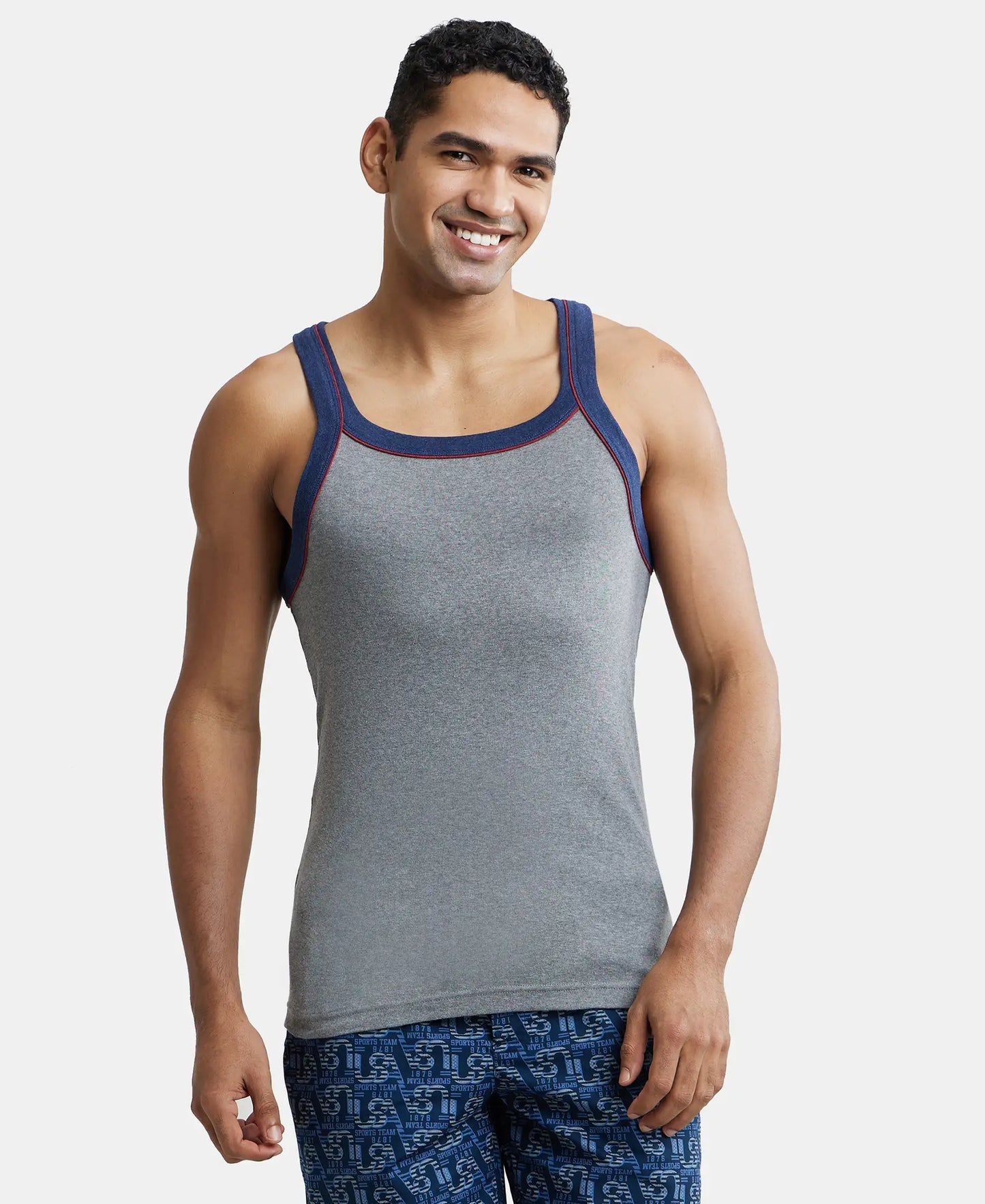 Buy Super Combed Cotton Rib Square Neck Gym Vest with Graphic Print ...